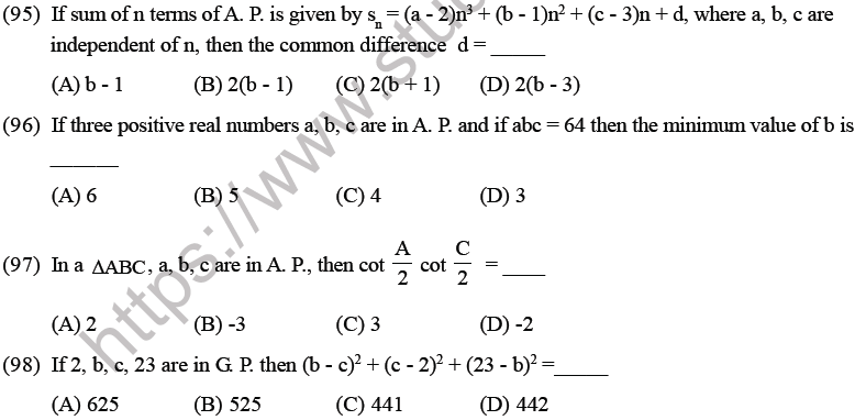 JEE Mathematics Sequence and Series MCQs Set B with Answers